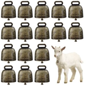 16pcs vintage style metal cow bell, cowbell for grazing cattle, horses and sheep, animal anti-lost accessories bell,often used in festive cheering loudly calling bell (brass)