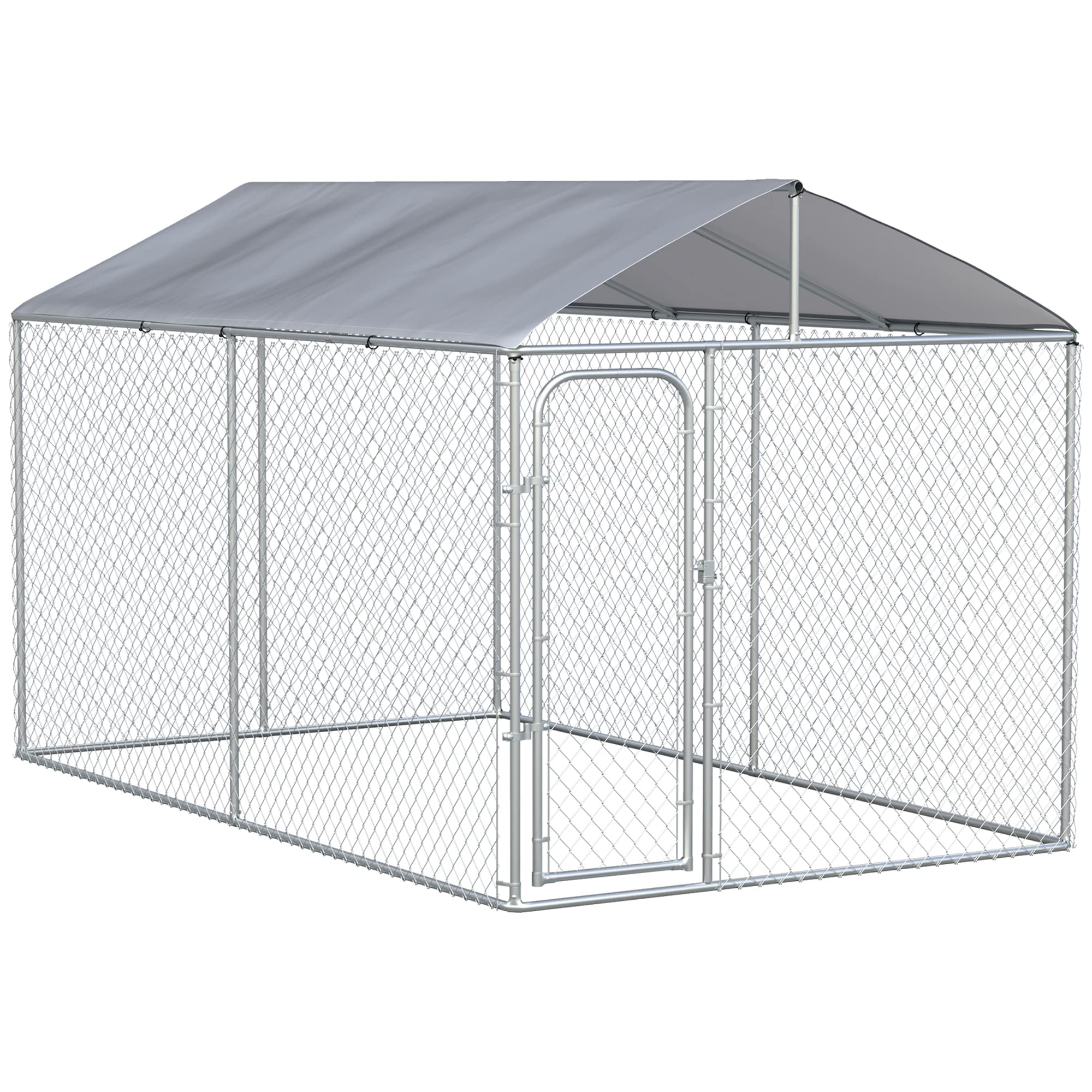 PawHut Large Dog Kennel Outside, Heavy Duty Dog Cage with Waterproof Cover, Outdoor Fence Dog Run with Galvanized Chain Link, Secure Lock, 13' x 7.5' x 7.5'