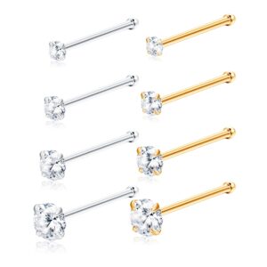 sllaiss 8pcs 20g sterling silver nose studs ring for women man gold nose piercing body jewelry gifts (silver & gold)