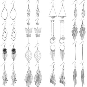 dangle earrings for women, funtopia 16 pairs statement earrings butterfly moon earring sets boho fashion jewelry for birthday party wedding, silver color