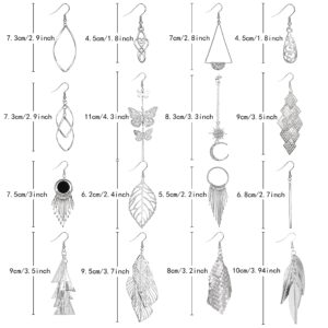 Dangle Earrings for Women, Funtopia 16 Pairs Statement Earrings Butterfly Moon Earring Sets Boho Fashion Jewelry for Birthday Party Wedding, Silver Color