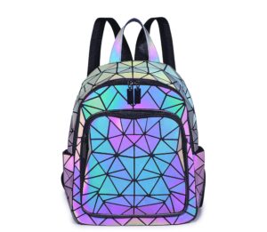 lorrantree geometric backpack luminous backpacks holographic reflective bag large capacity backpacks for women colorful daypacks 01