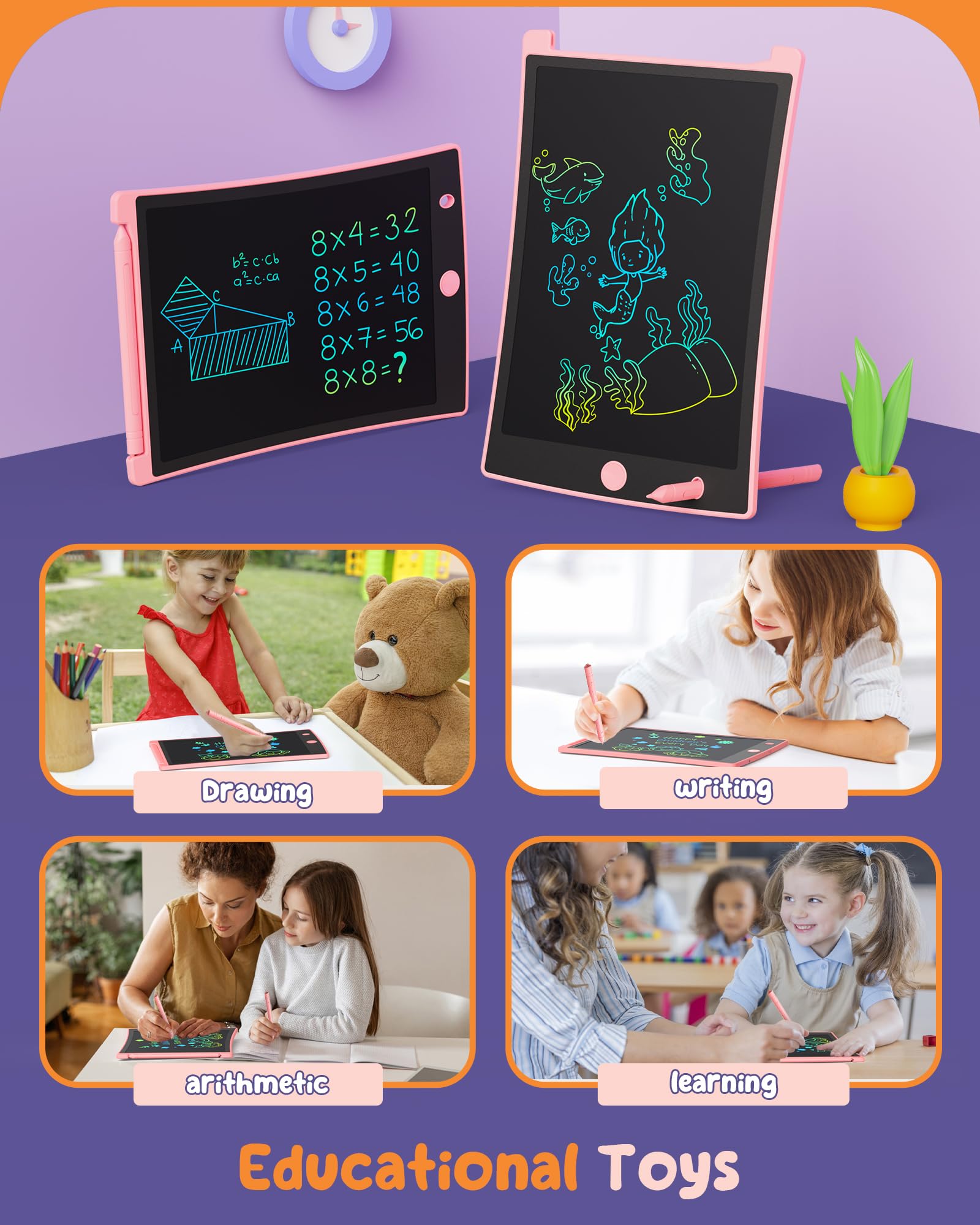 ORSEN Colorful 8.5 Inch LCD Writing Tablet for Kids, Electronic Sketch Drawing Pad Doodle Board, Toddler Travel Learning Educational Toys Activity Games Birthday Gifts for 3 4 5 6 7 8 Year Old Girls