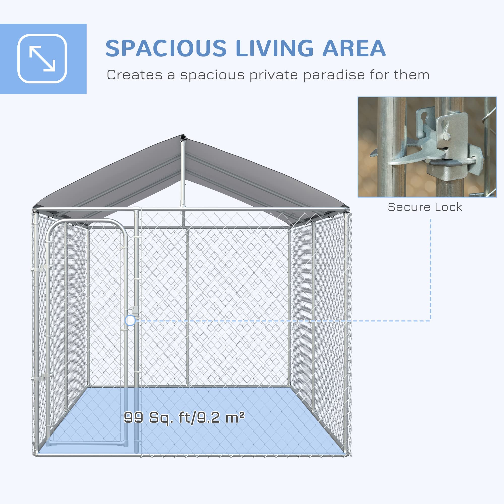 PawHut Large Dog Kennel Outside, Heavy Duty Dog Cage with Waterproof Cover, Outdoor Fence Dog Run with Galvanized Chain Link, Secure Lock, 13' x 7.5' x 7.5'