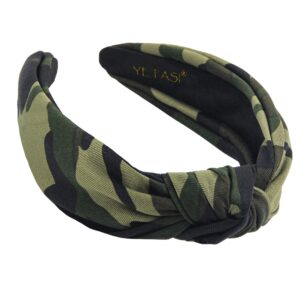 YETASI Headbands for Women Knotted Headband for Women Green Camo is Chic. Top Knot Headband Designer is Unique. Fashion Headbands with Knot Head band