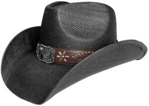 western outback cowboy hat men's women's style straw felt canvas (black eagle)