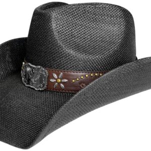 Western Outback Cowboy Hat Men's Women's Style Straw Felt Canvas (Black Eagle)