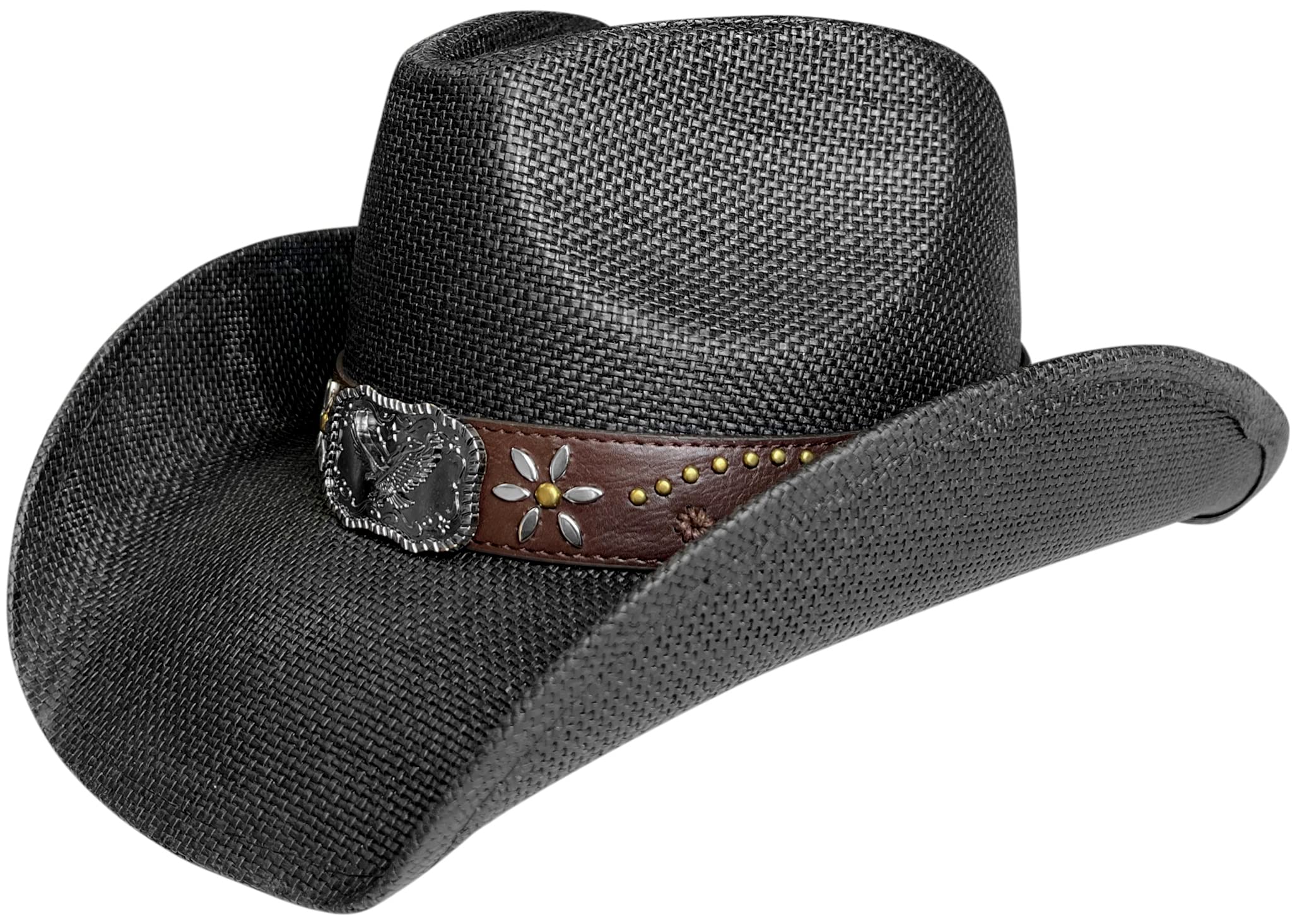 Western Outback Cowboy Hat Men's Women's Style Straw Felt Canvas (Black Eagle)