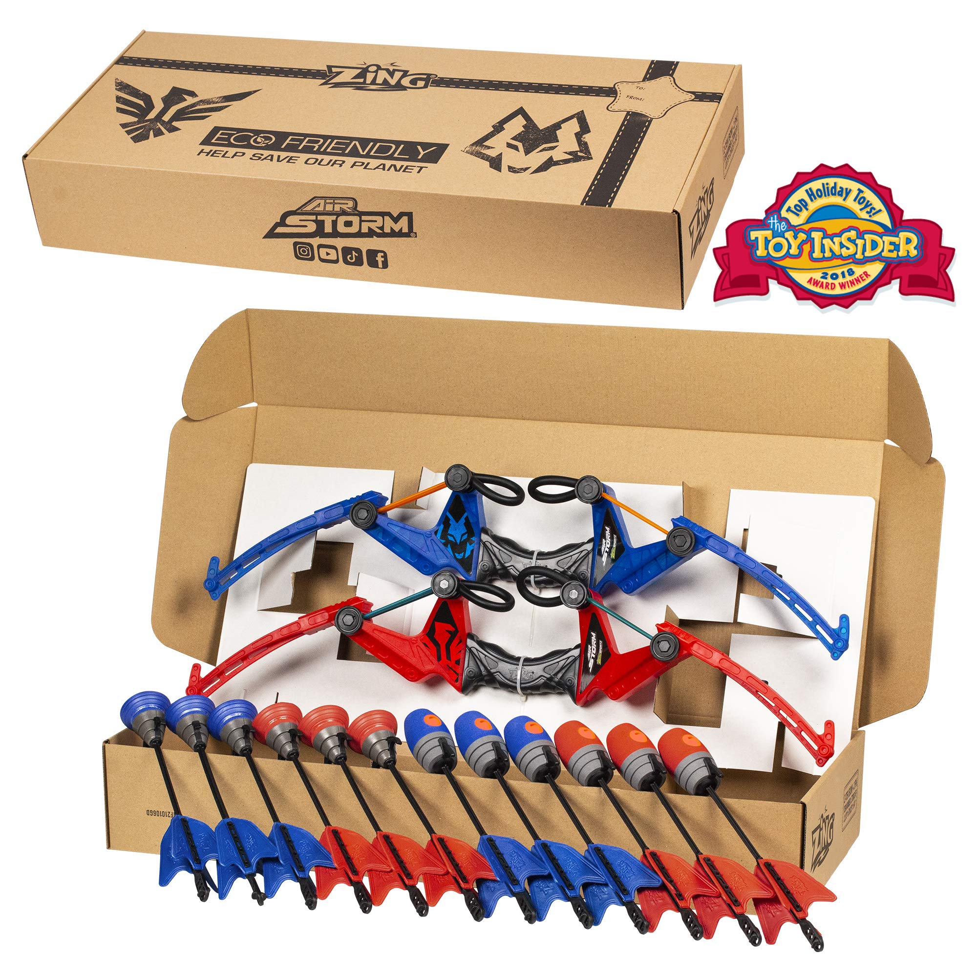 Zing Air Storm Z-Tek Bow Dual Pack - 1 Red Bow, 1 Blue Bow, 6 Zonic Whistle Arrows and 6 Suction Cup Arrow, Shoots Arrows Up to 155 Feet, for Ages 14 and up