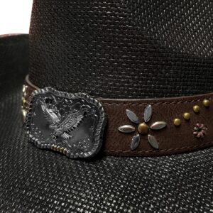 Western Outback Cowboy Hat Men's Women's Style Straw Felt Canvas (Black Eagle)