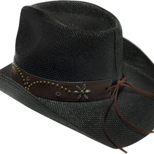 Western Outback Cowboy Hat Men's Women's Style Straw Felt Canvas (Black Eagle)