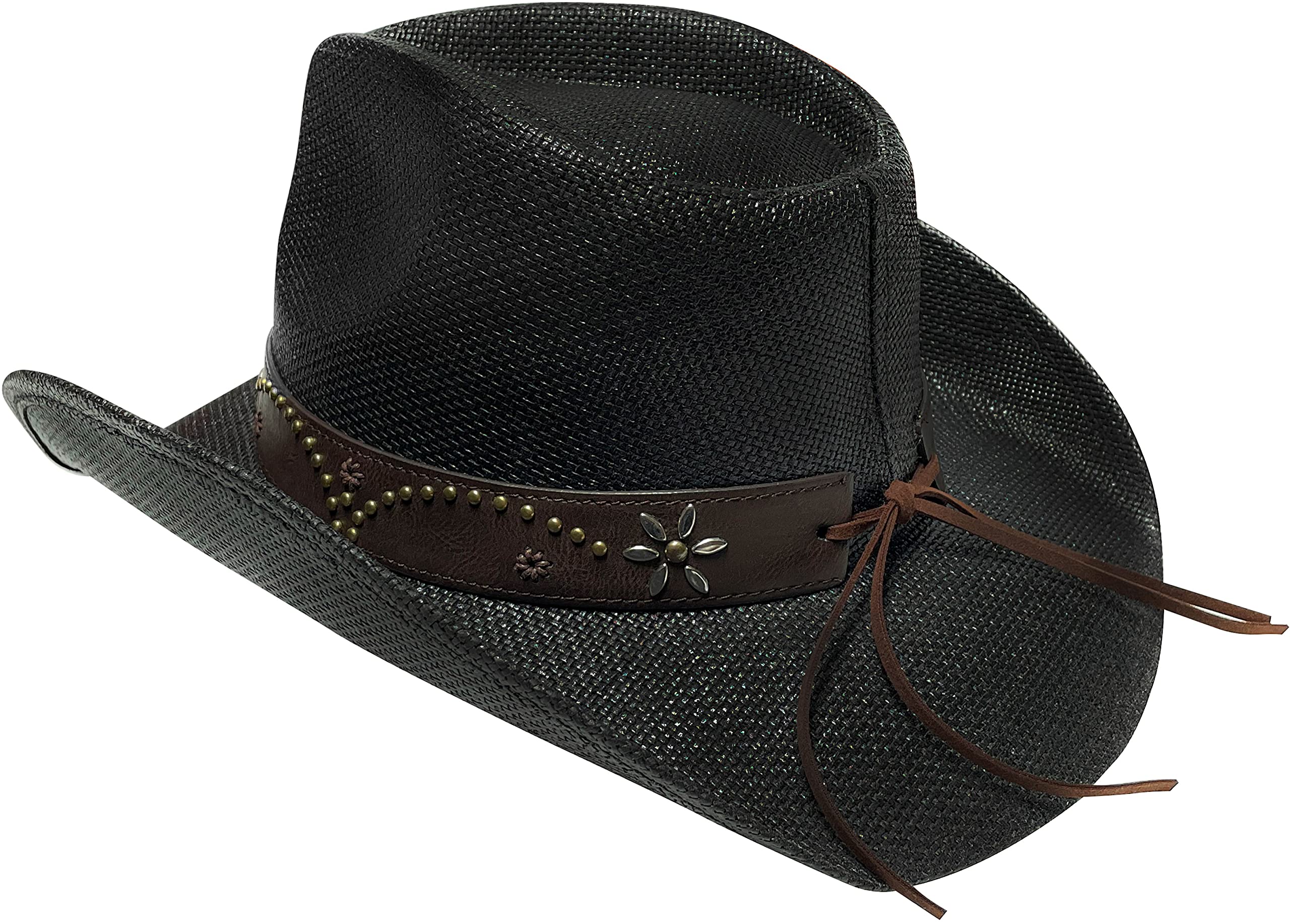 Western Outback Cowboy Hat Men's Women's Style Straw Felt Canvas (Black Eagle)