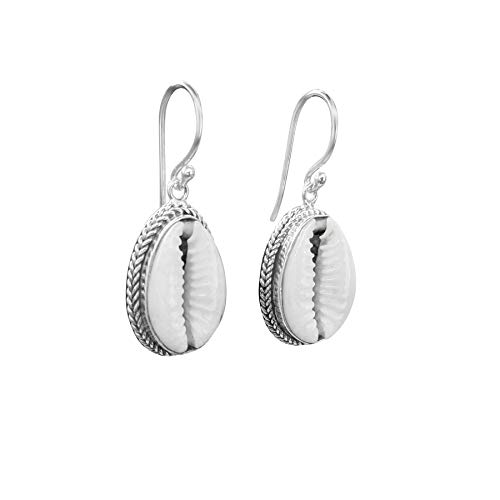 81stgeneration Women's 925 Sterling Silver Natural Cowrie Shell Bali Style Bohemian Hook Earrings