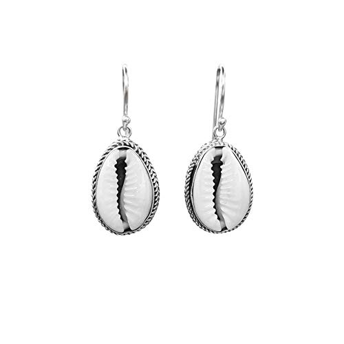 81stgeneration Women's 925 Sterling Silver Natural Cowrie Shell Bali Style Bohemian Hook Earrings