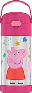 thermos funtainer water bottle with straw - 12 ounce, peppa pig - kids stainless steel vacuum insulated water bottle with lid