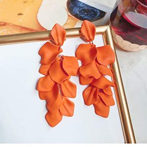 Dangle Acrylic Petal Earrings Long Drop Statement Fashion Rose Flower Earrings Hanging Resin Floral Tassel Earrings for Women- orange