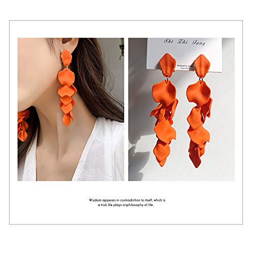 Dangle Acrylic Petal Earrings Long Drop Statement Fashion Rose Flower Earrings Hanging Resin Floral Tassel Earrings for Women- orange