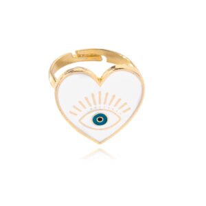 caiyao 1/4pcs drop oil heart evil eye enamel ring statement peach big love blue eye bless ring inspirational turkish hamsa adjustable open for women charm protection jewelry-d white