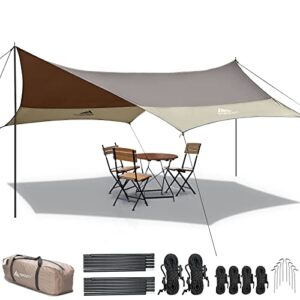 forceatt 12x14ft tarp with 2 poles, waterproof camping tarp car awning, lightweight camping tarp sun shelter can be used with car,tent and hammock in camping,hiking,backpacking,garden and traveling.