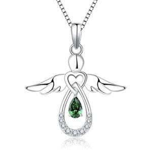 fj guardian angel necklace 925 sterling silver angel pendant emerald necklace may birthstone jewelry gifts for women