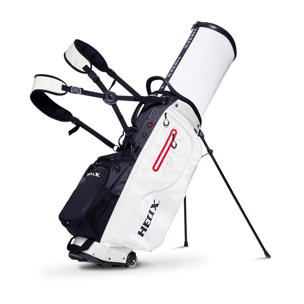 Helix Retractable 6 Way Golf Stand Bag with Wheels (White)