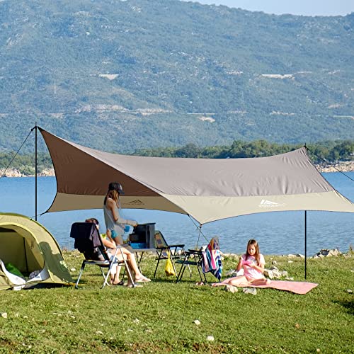 Forceatt 12X14FT Tarp with 2 Poles, Waterproof Camping Tarp Car Awning, Lightweight Camping Tarp Sun Shelter Can be Used with Car,Tent and Hammock in Camping,Hiking,Backpacking,Garden and Traveling.