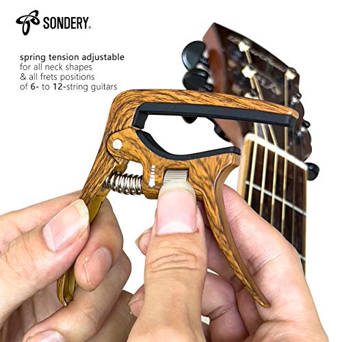 Sondery Guitar Capo Trigger Tension Adjustable Professional for 6 Strings Acoustic and Electric Guitars Perfect Tone on Any Fret with Guitar Bridge Pin Puller