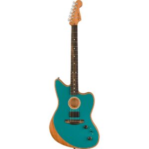 fender american acoustasonic jazzmaster acoustic electric guitar, with 2-year warranty, ocean turquoise, ebony fingerboard, with gig bag