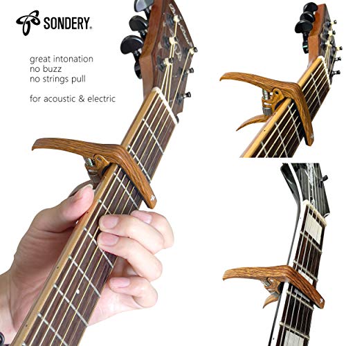 Sondery Guitar Capo Trigger Tension Adjustable Professional for 6 Strings Acoustic and Electric Guitars Perfect Tone on Any Fret with Guitar Bridge Pin Puller