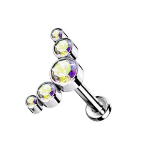 pierced owl 16ga g23 implant grade titanium threadless push-in 5 cz crystal curve top labret monroe lip cartilage helix barbell (aurora borealis)