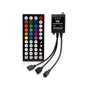 rtnlit 2-port music rgb led controller with 40 keys ir remote for 5050 2835 3528 rgb led strip lights, dc 12v-24v