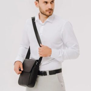 NIUCUNZH Man Purses and Bags, Mens Genuine Leather Messenger & Crossbody Bag with Leather Shoulder Strap Black