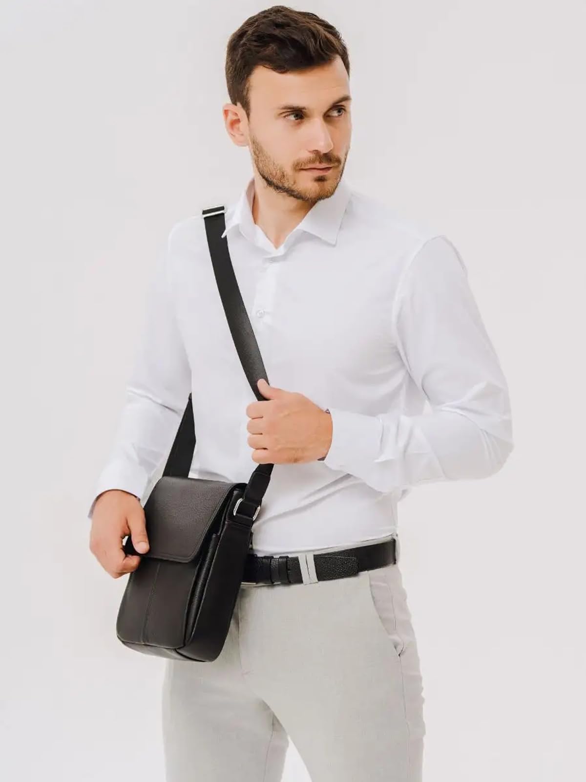 NIUCUNZH Man Purses and Bags, Mens Genuine Leather Messenger & Crossbody Bag with Leather Shoulder Strap Black