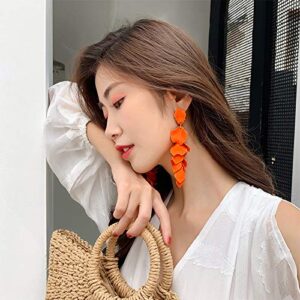 Dangle Acrylic Petal Earrings Long Drop Statement Fashion Rose Flower Earrings Hanging Resin Floral Tassel Earrings for Women- orange