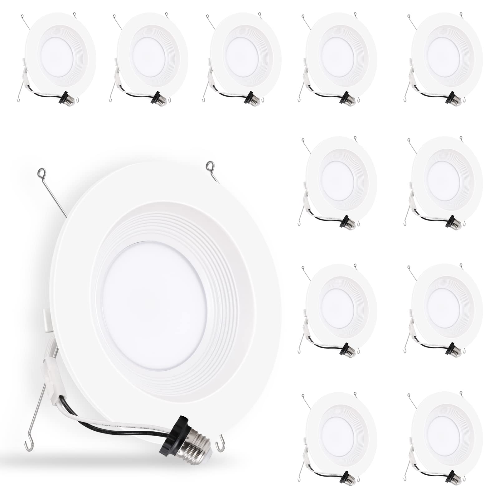 Energetic 5/6 Inch LED Recessed Lighting, 1000LM, 5000K Daylight Downlight, 12W=150W, Dimmable LED Can Light, Simple Retrofit Installation, IC & Wet Rated, FCC & ETL Listed, 12 Pack