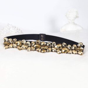 Dorchid Women Rhinestone Belt Crystal Sparkly Elastic Thin Belts for dressy Lady (Classic Champagne, XL-XXL(35~41"))