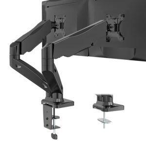 wali dual monitor stand arms mounts, for 2 monitors, fully adjustable gas spring desk mount swivel mounting holes bracket with c clamp, grommet base for display up to 32 inch,19.8lbs. (gsmp002), black