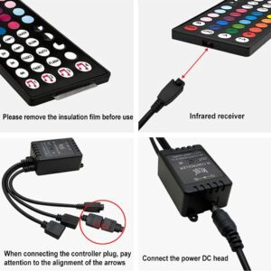 RTNLIT 2-Port Music RGB LED Controller with 40 Keys IR Remote for 5050 2835 3528 RGB LED Strip Lights, DC 12V-24V