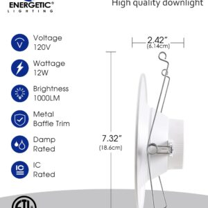 Energetic 5/6 Inch LED Recessed Lighting, 1000LM, 5000K Daylight Downlight, 12W=150W, Dimmable LED Can Light, Simple Retrofit Installation, IC & Wet Rated, FCC & ETL Listed, 12 Pack