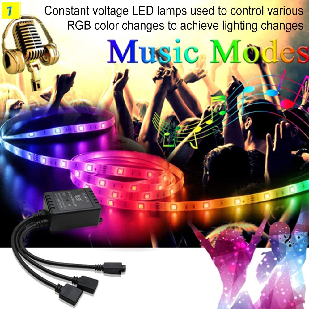 RTNLIT 2-Port Music RGB LED Controller with 40 Keys IR Remote for 5050 2835 3528 RGB LED Strip Lights, DC 12V-24V