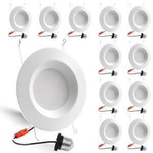 energetic 5/6 inch led recessed lighting, 1000lm, 5000k daylight downlight, 12w=150w, dimmable led can light, simple retrofit installation, ic & wet rated, fcc & etl listed, 12 pack