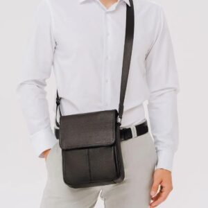 NIUCUNZH Man Purses and Bags, Mens Genuine Leather Messenger & Crossbody Bag with Leather Shoulder Strap Black