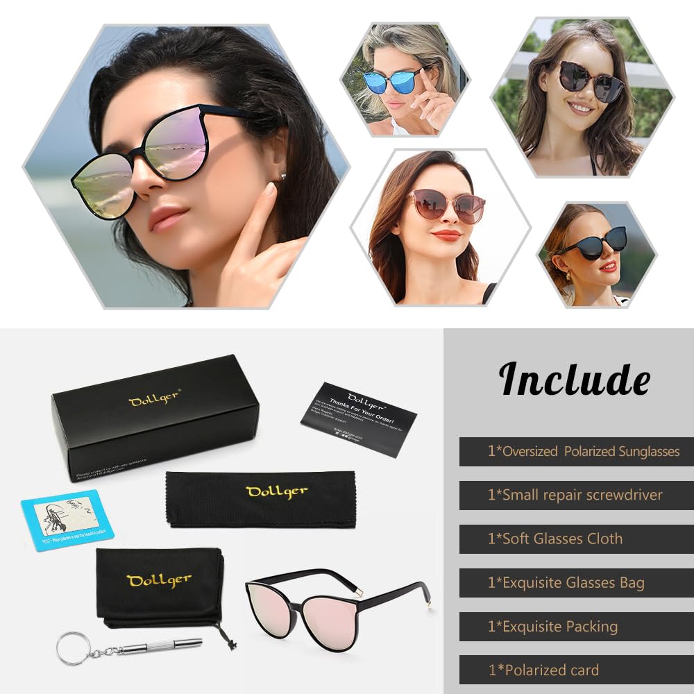 Polarized Oversized Sunglasses for Women Men Trendy Cateye Sun Glassses Retro Large Frame Shades Pink