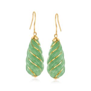 ross-simons jade drop earrings in 14kt yellow gold