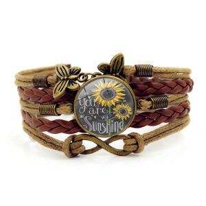 gmamasim home sunflower gifts leather bracelet for women teens you are my sunshine boho mother's day gifts bracelets for mom wife daughter mom birthday gifts friendship bracelets gifts for her