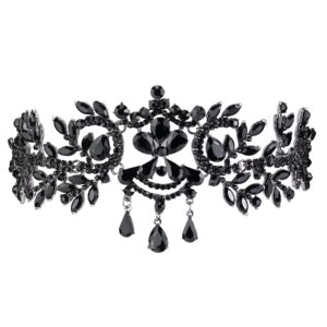 bellawoo black witchy crown -vintage baroque crystal queen tiara for party pregnant photoshoot halloween