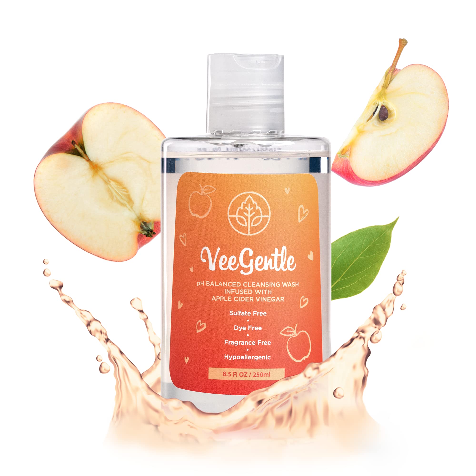 VeeFresh - VeeGentle pH Balanced Feminine Wash with Apple Cider Vinegar - Gentle, Soothing Vaginal Wash Cleanser, 250ml Intimate Soap for Women - Hypoallergenic Feminine Hygiene Wash for Odor Control