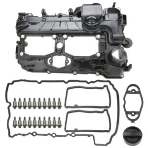 mitzone n20 engine valve cover with gasket bolts kit, oil cap for bmw 2012-2018 528i 528i xdrive 328i 328i gt xdrive 320i x5 x3 x1 428i z4 2.0l replace 11127588412