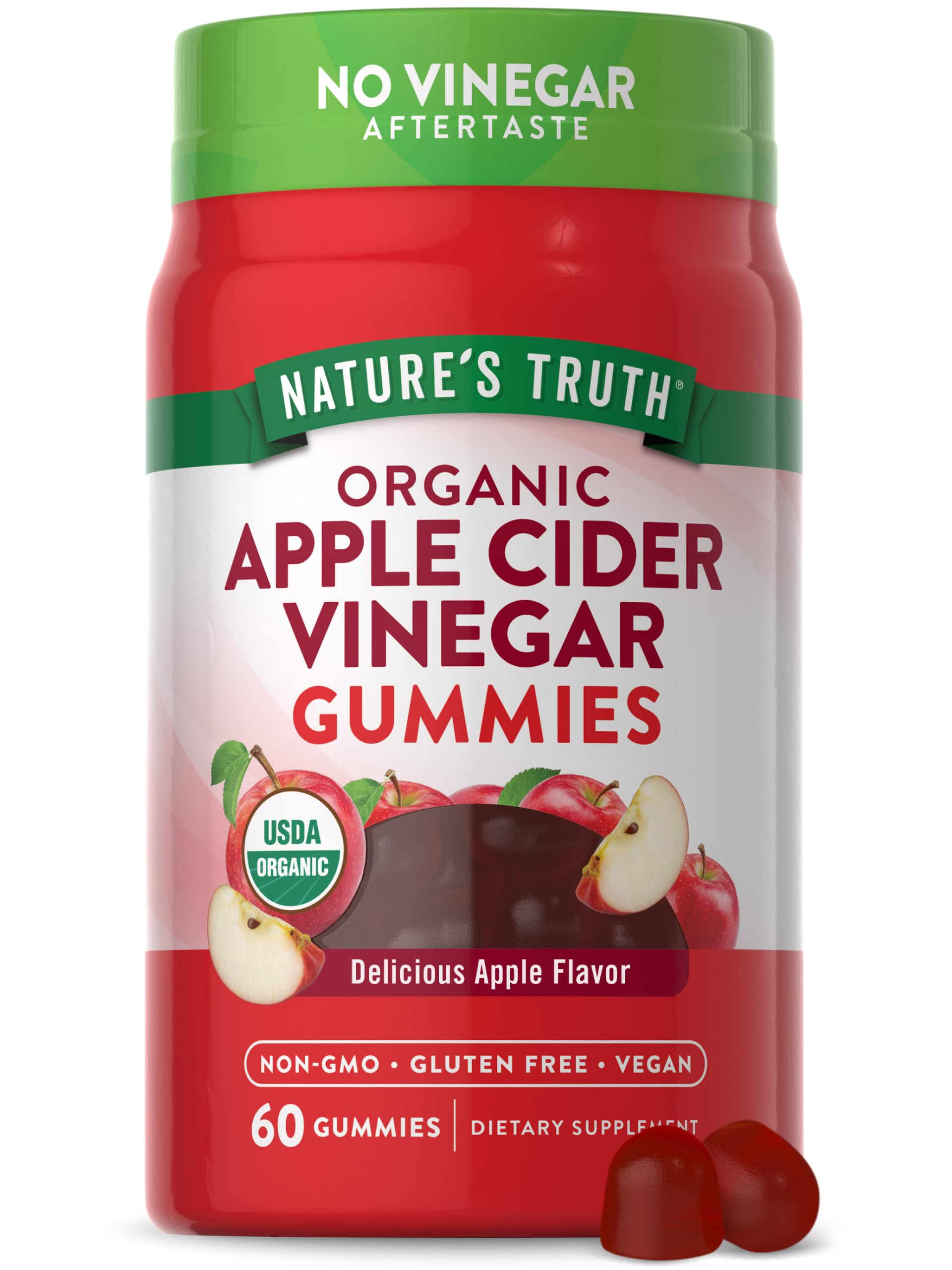 Nature's Truth Organic Apple Cider Vinegar Gummies | 60 Count | Vegan, Gluten Free & Non-GMO Supplement | USDA Organic | Apple Flavor