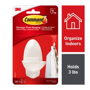 command medium double hooks, holds up to 3 lb, total 4 wall hooks with 8 command strips (4-pack of 1 hook), organize damage-free, no tools wall hooks for hanging decorations in living spaces